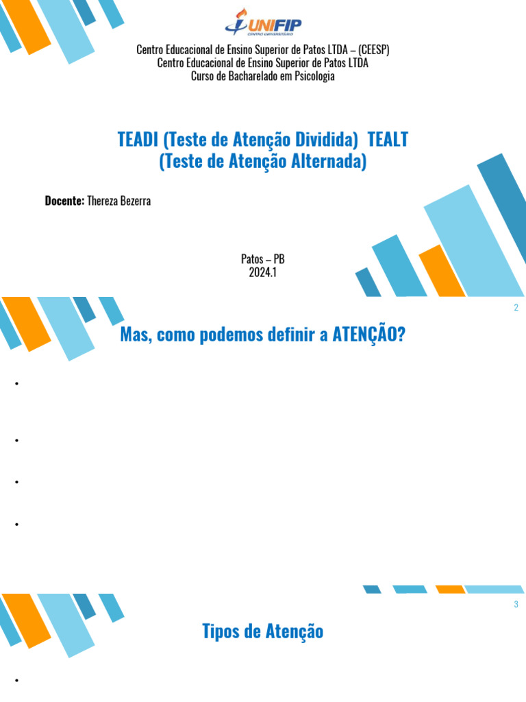 TEADI e TEALT 2024 Unifip | PDF | Atenção | Psicologia