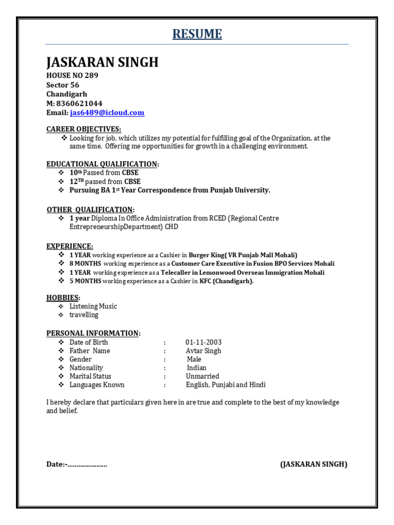 Jaskaran Singh CV | PDF