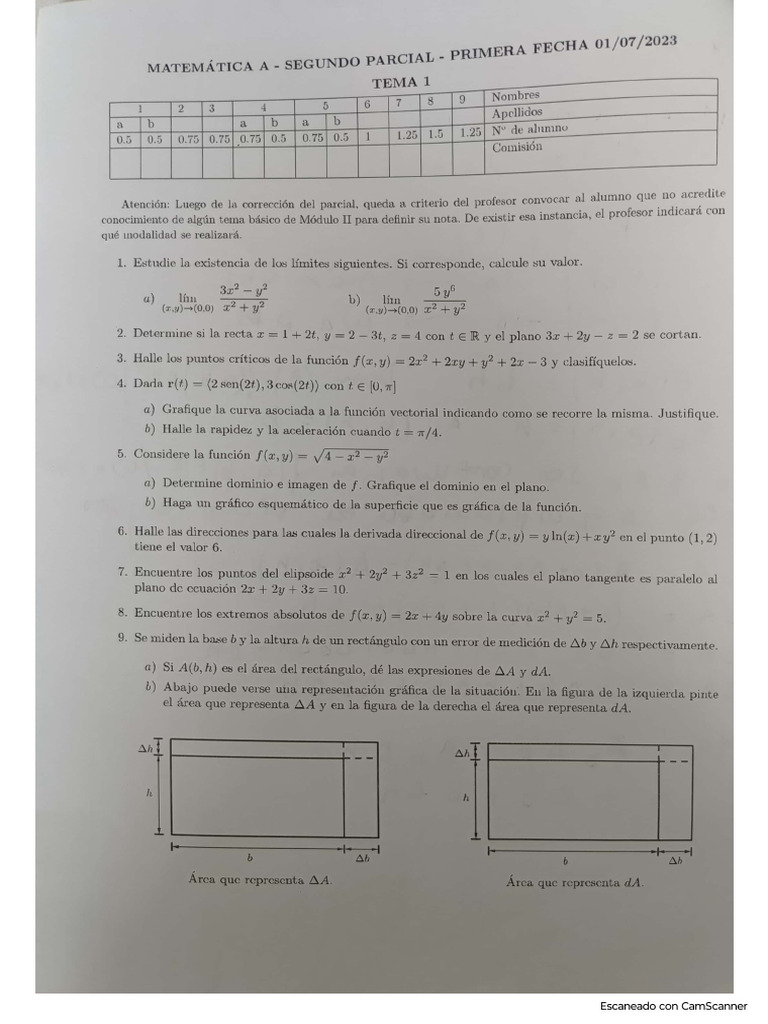 Parcial Resuelto. 2do Módulo. (172023). Tema 1. Mate A | PDF