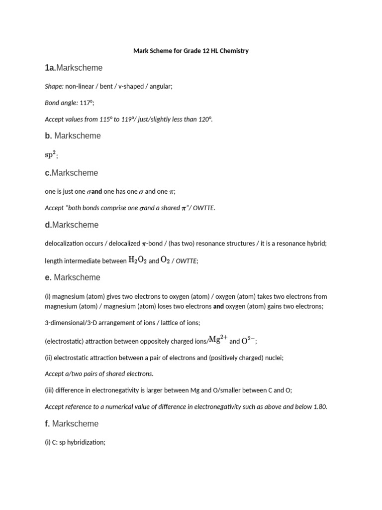 Mark Scheme For Grade 11 HL Chemistry-Revision Booklet | PDF | Reaction ...