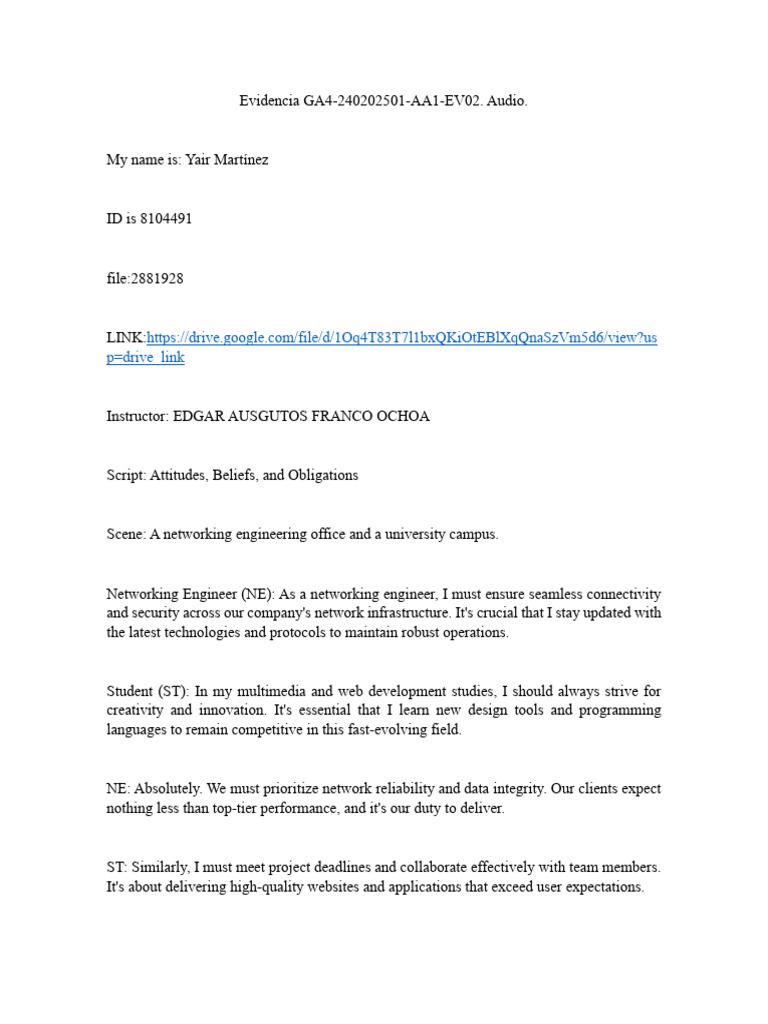 Evidencia GA4 240202501 AA1 EV02. Audio. | PDF