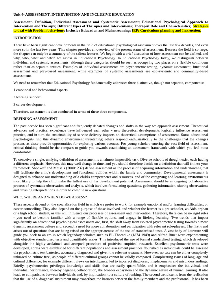 Special Ed Unit 4 | PDF | Psychotherapy | Educational Psychology