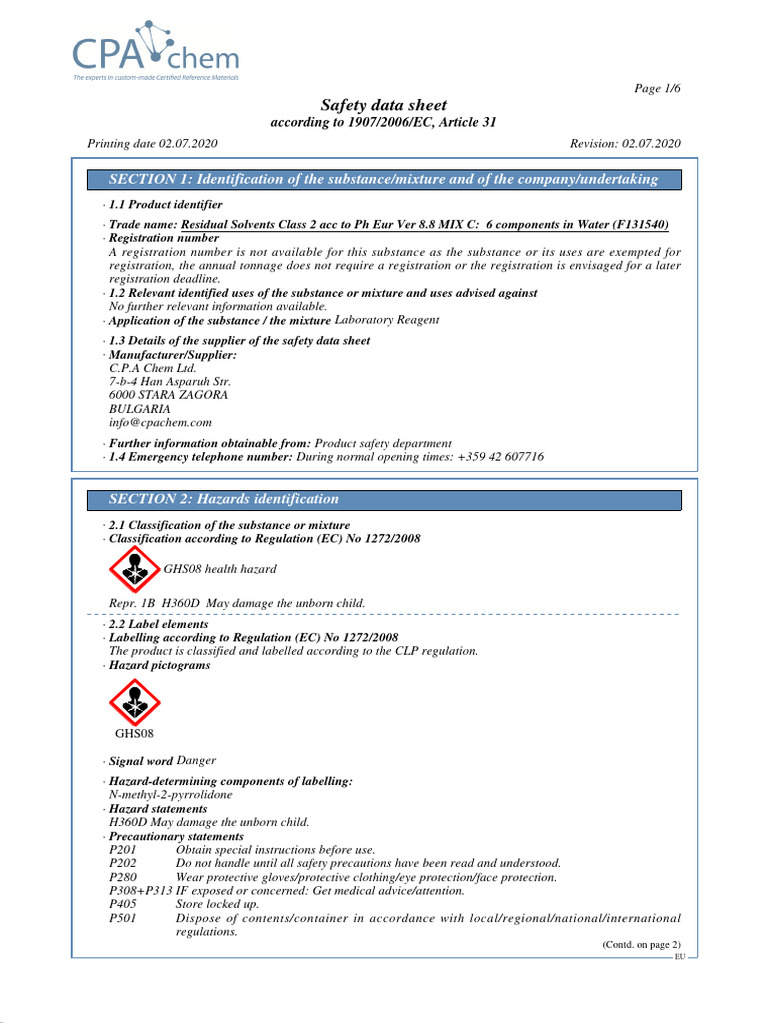 SD - Residual Solvents Class 2 Acc To PH Eur Ver 8 8 MIX C 6 Components ...