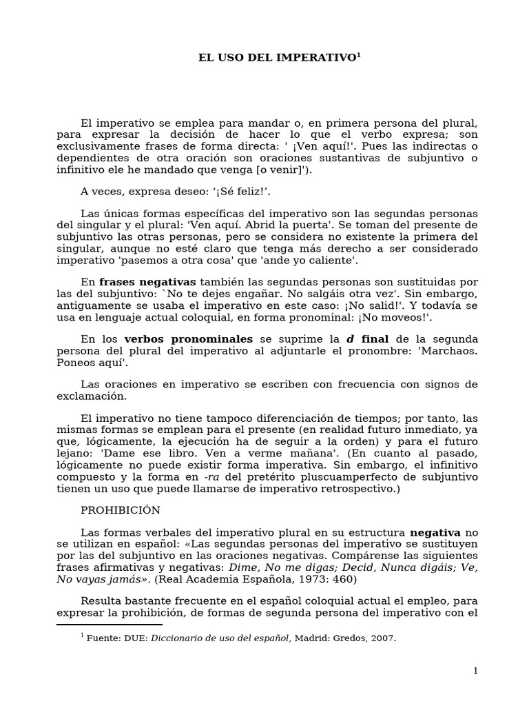 Uso y características del imperativo en español | PDF | Verbo | Plural