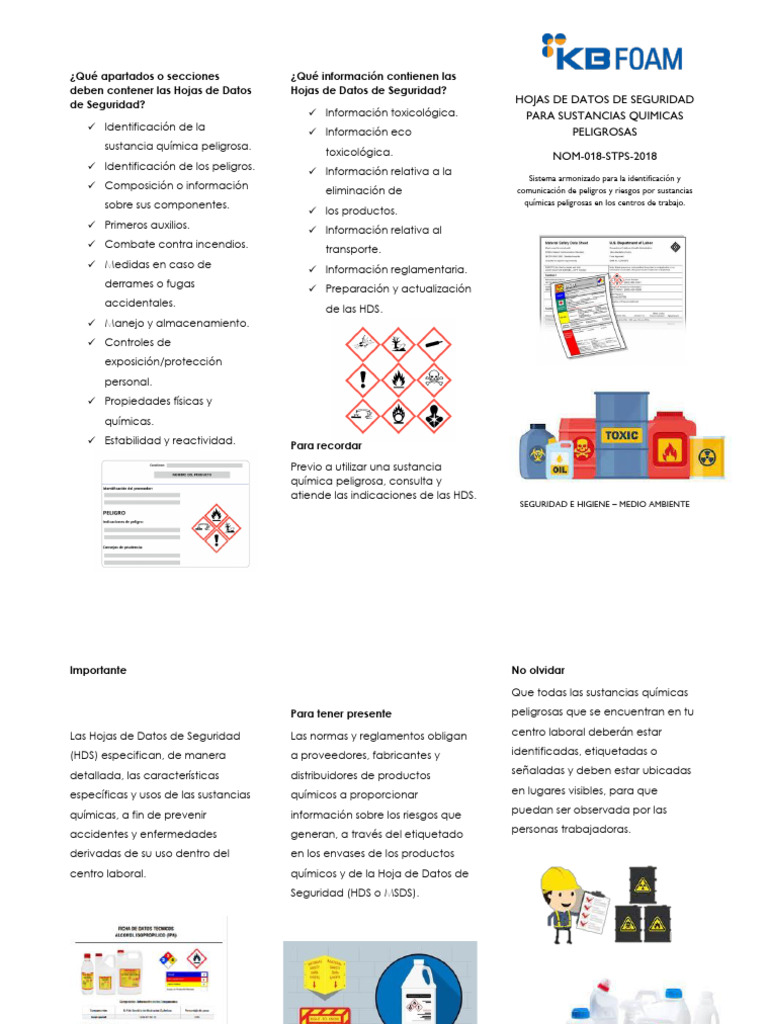 Triptico Hojas de Datos de Seguridad Nom-018-Stps | PDF | Ciencia y matemáticas | Informática