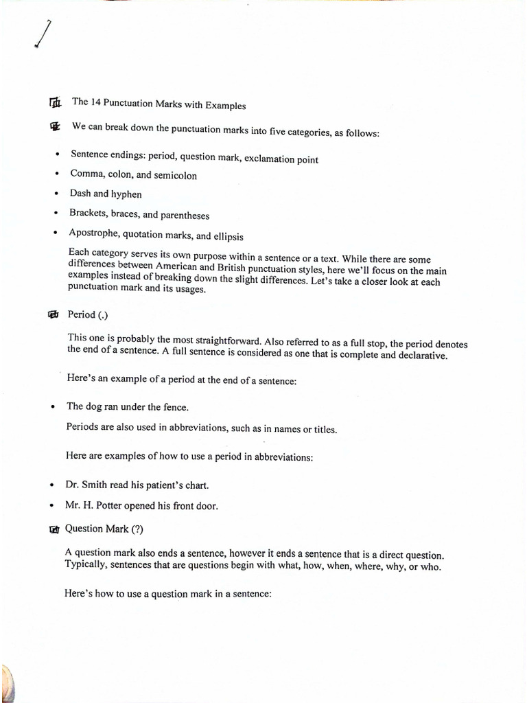 E1 - Punctuation | PDF
