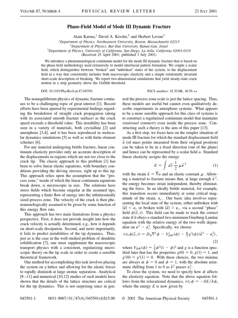 Phase-Field Model of Mode III Dynamic Fracture | PDF | Fracture Mechanics | Fracture