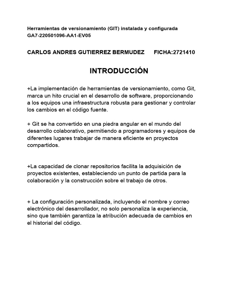 Herramientas de Versionamiento (GIT) Instalada y Configurada GA7-220501096-AA1-EV05 | PDF ...