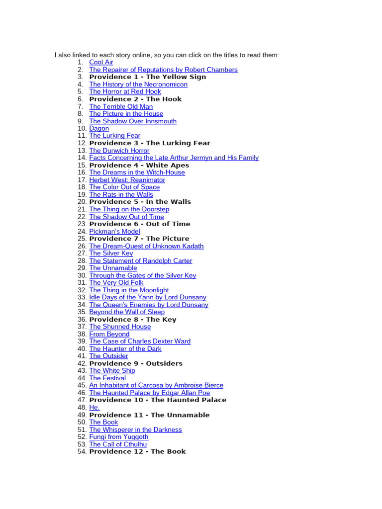 Essential Lovecraft Reading Guide | PDF | The Dunwich Horror | Horror Works