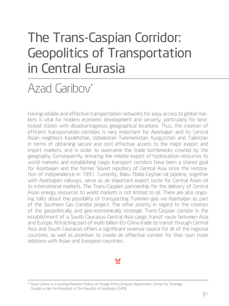 Azad Garibov The Trans Caspian Corridor | PDF | Economies