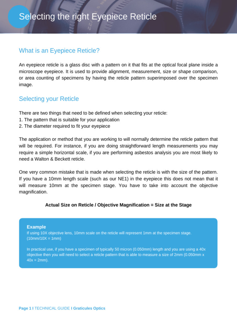Technical Guide - Selecting The Right Eyepiece Reticle - Graticules Optics | PDF | Optics | Lenses