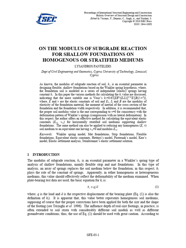 Modulus of Subgrade Reaction For Shallow Foundations On Homogenous or ...