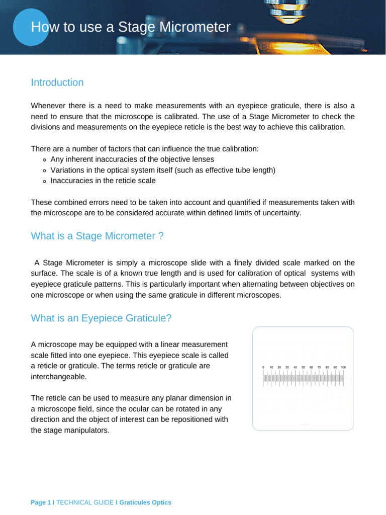 Stage Micrometer Calibration Guide | PDF | Calibration | Metrology