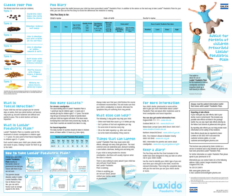 Laxido Paediatric How To Use Brochure | PDF | Human Feces | Constipation