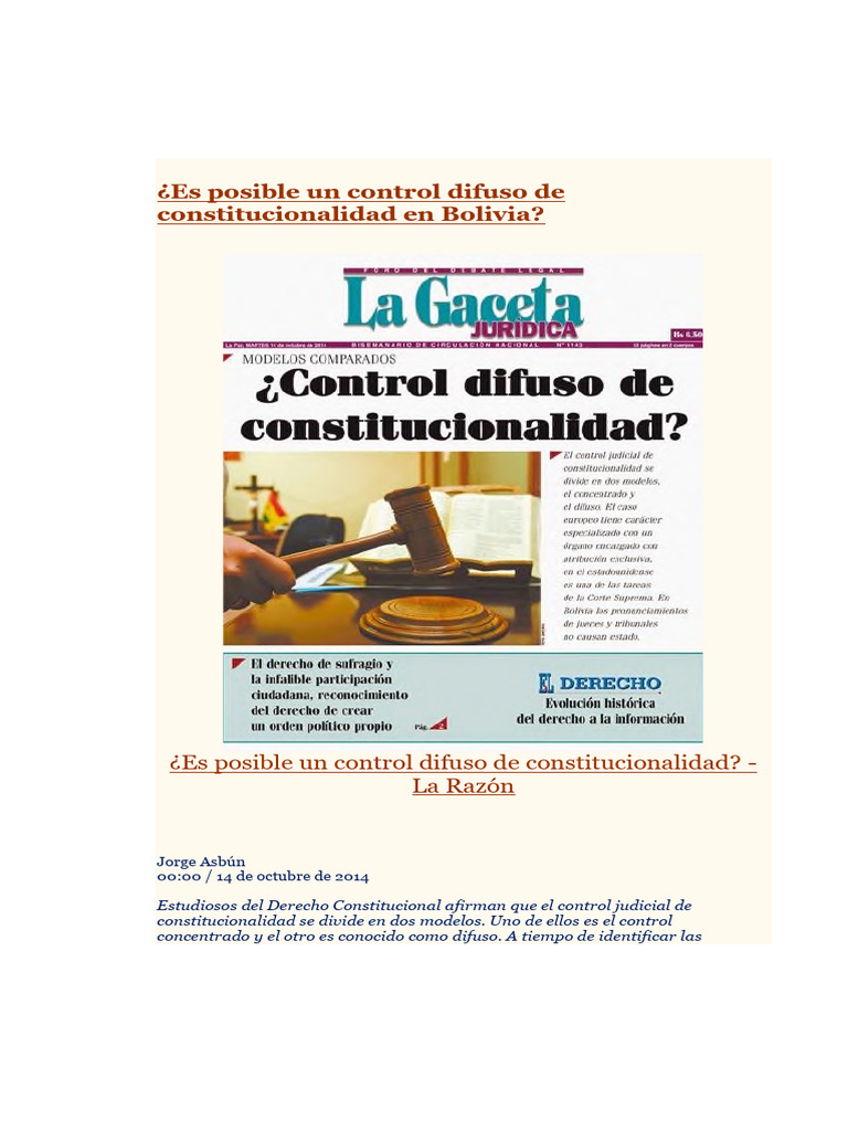 Es Posible Un Modelo Difuso de Constitucionalidad Jorge Asbun | PDF ... Es Posible Un Modelo Difuso de Constitucionalidad Jorge Asbun | PDF ...