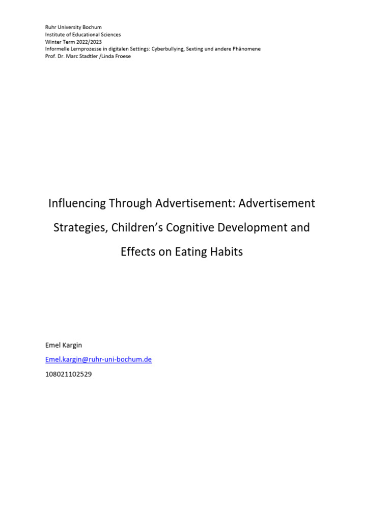 Hausarbeit AM4 - Kargin - Influencing Through Advertisement | PDF ...