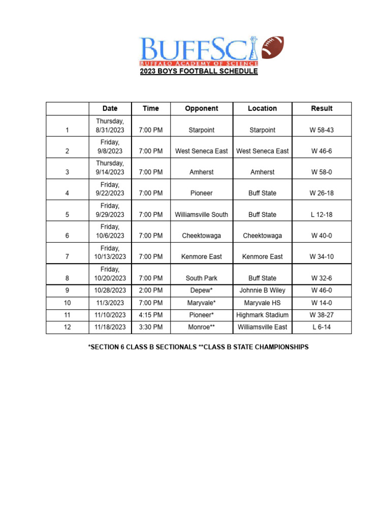 2023 Boys Football Game Schedule | PDF