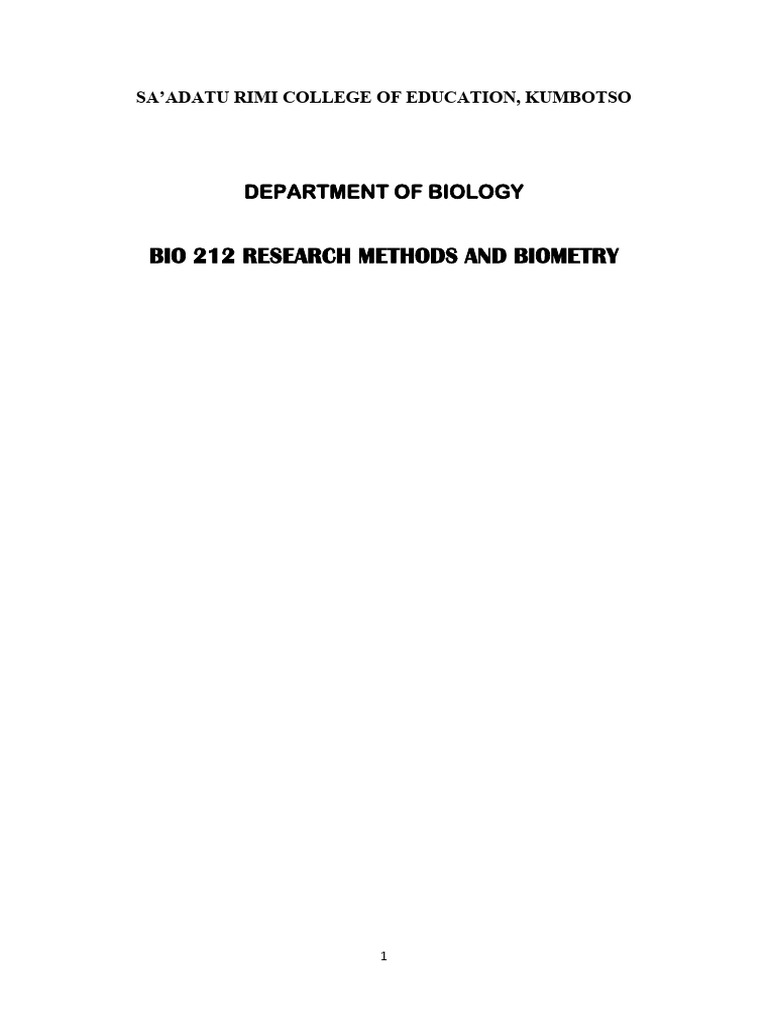 Dokumen - Tips - Bio 212 Research Methods and Biometry Biometry Biometrics or Biostatistics Is ...