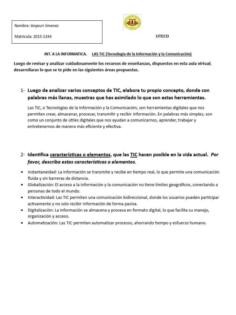 Última tarea tic | PDF | Tecnología de información y comunicaciones | Internet