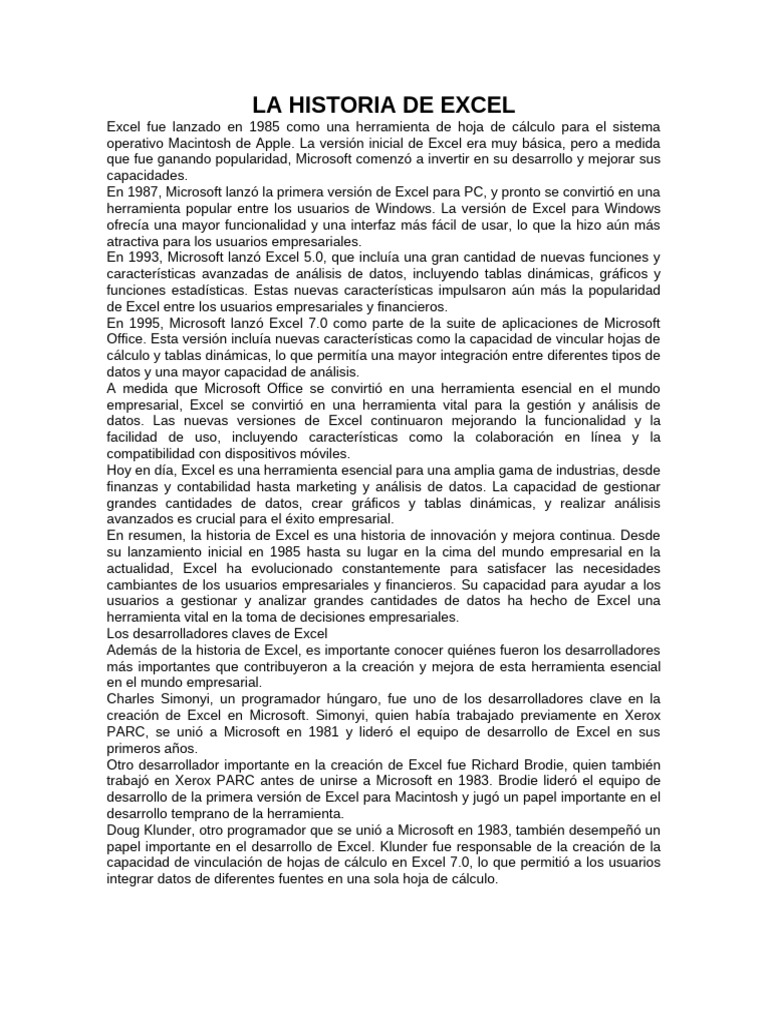 LA HISTORIA DE EXCEL | PDF | Microsoft Excel | Microsoft