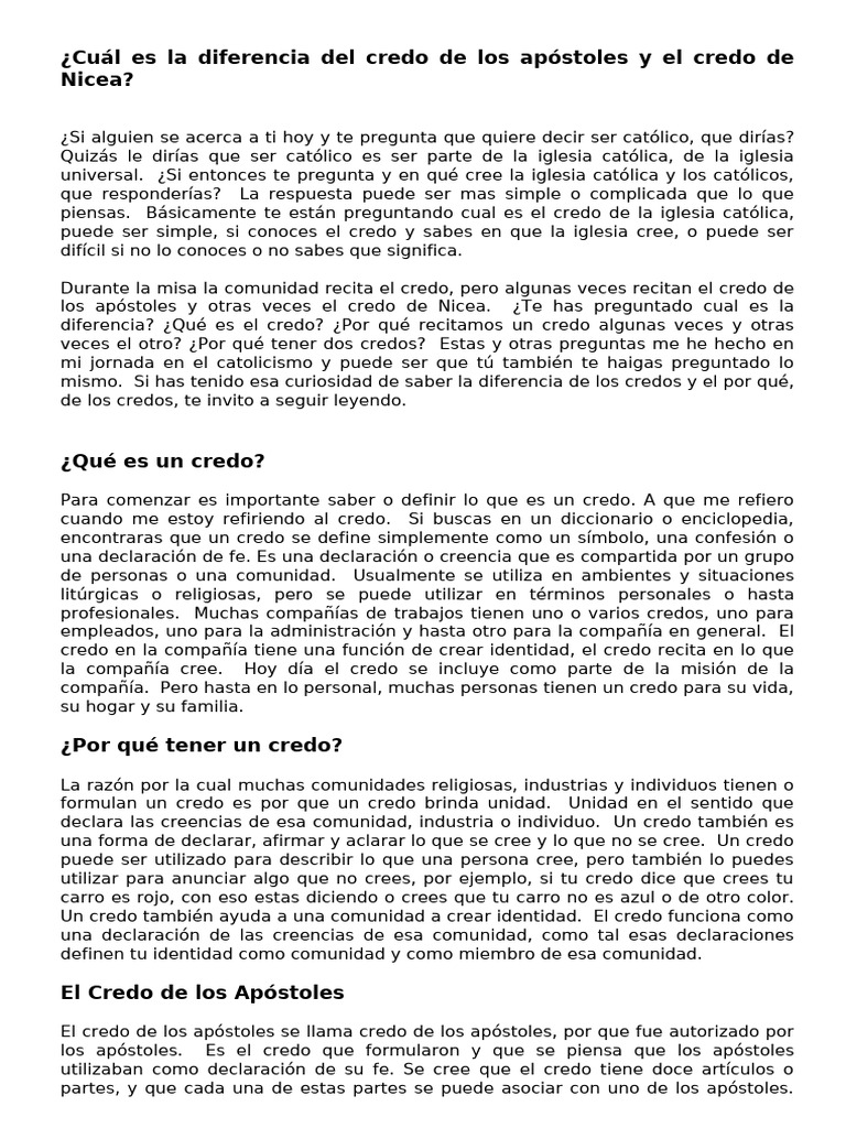 Diferencias entre los Credos Apostólico y Niceno | PDF | Credo ...