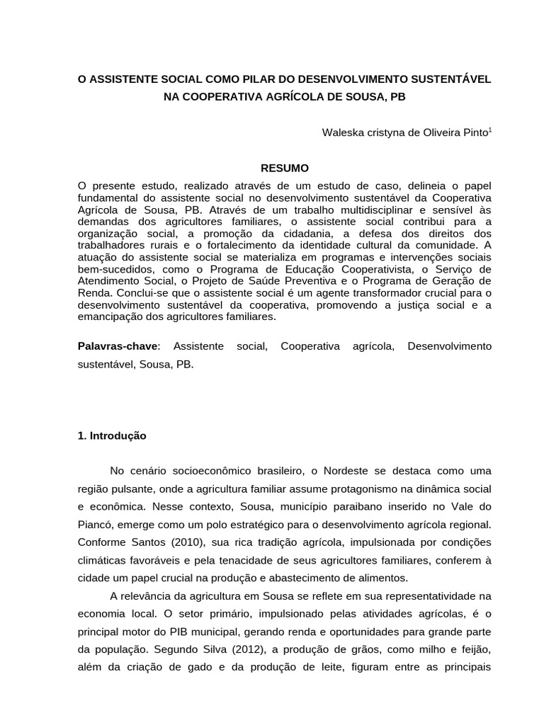 Assistente Social e Desenvolvimento Sustentável em Sousa | PDF ...