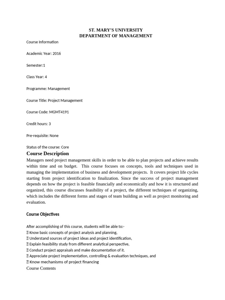 Project Management Course Outline | PDF | Internal Rate Of Return | Net ...