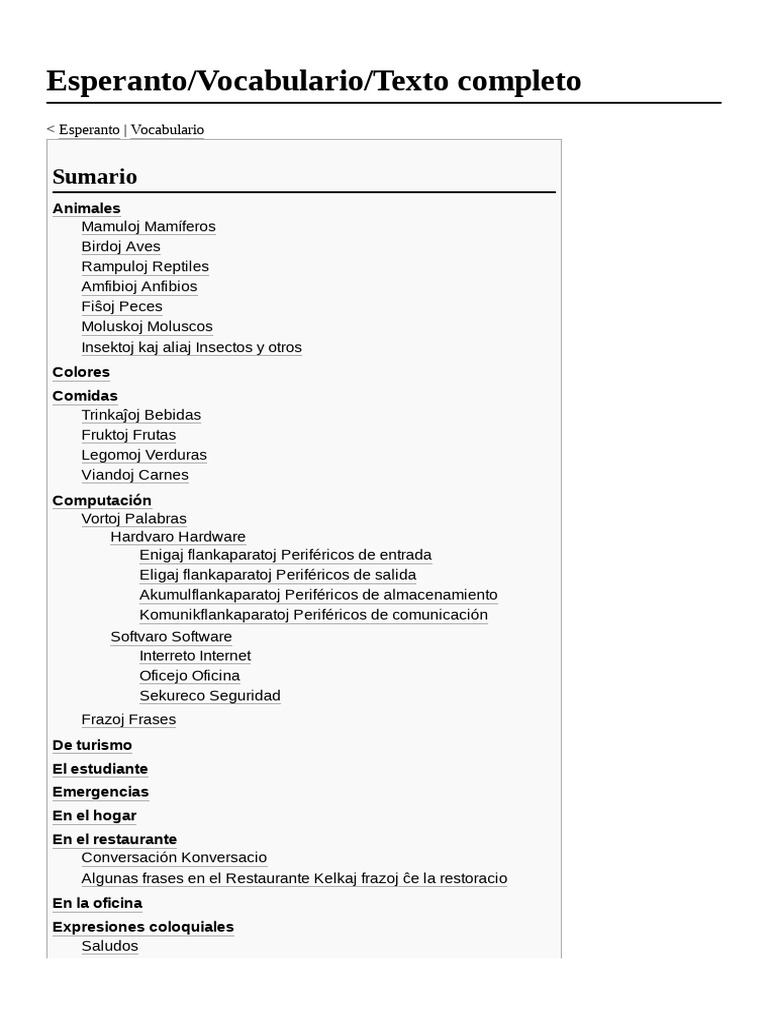 Vocabulario Esperanto | PDF
