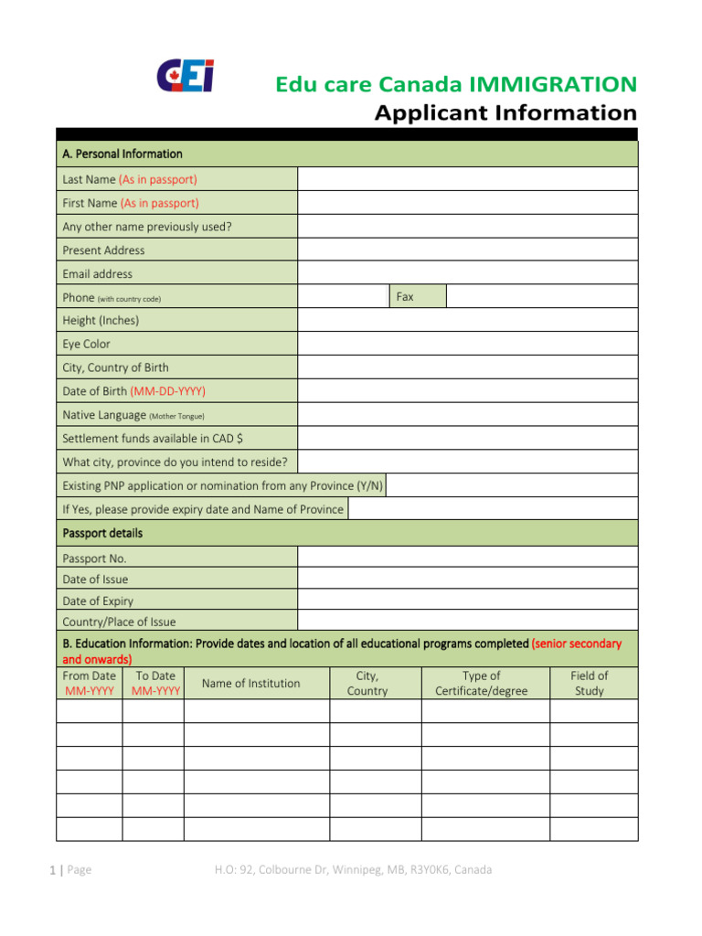Educare Canada Application - Form | PDF | Crimes | Crime & Violence