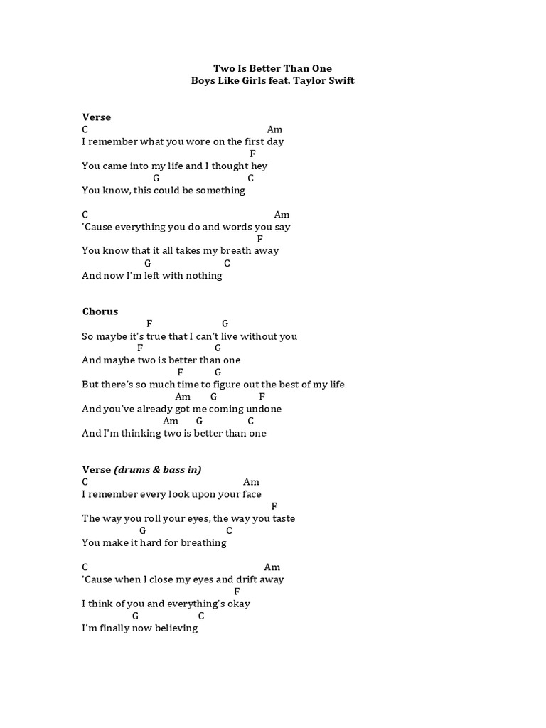 Two is Better Than One Lyrics | PDF | American Musicians | American ...