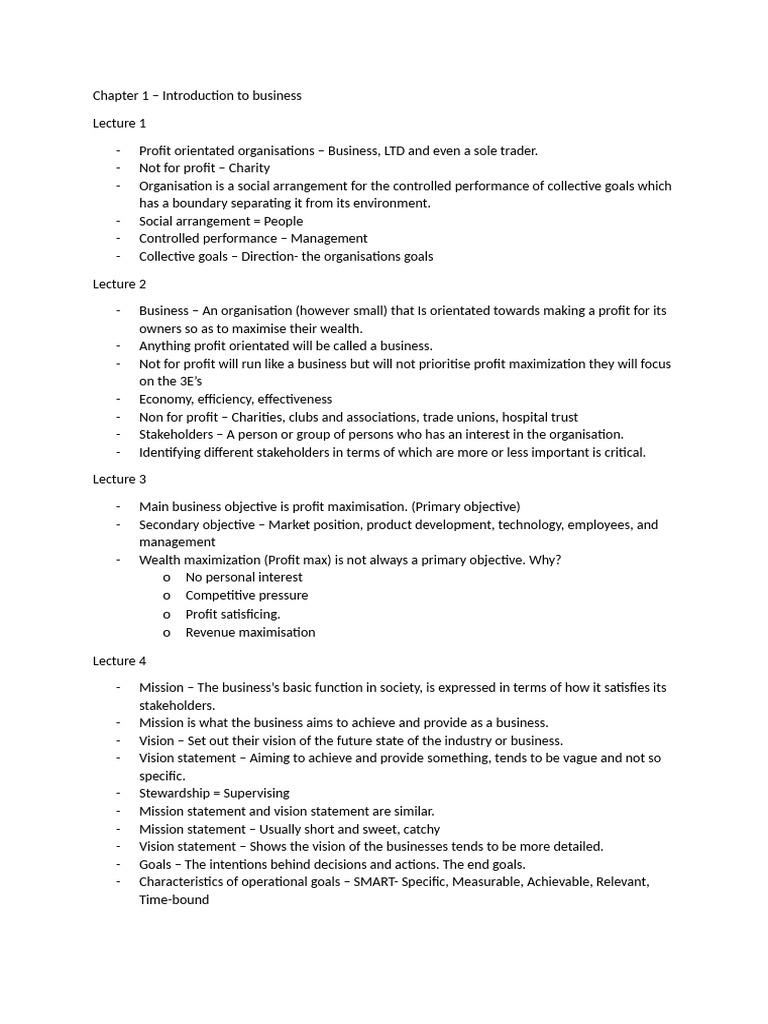 Chapter 1 - Introduction To Business | PDF | Business | Goal