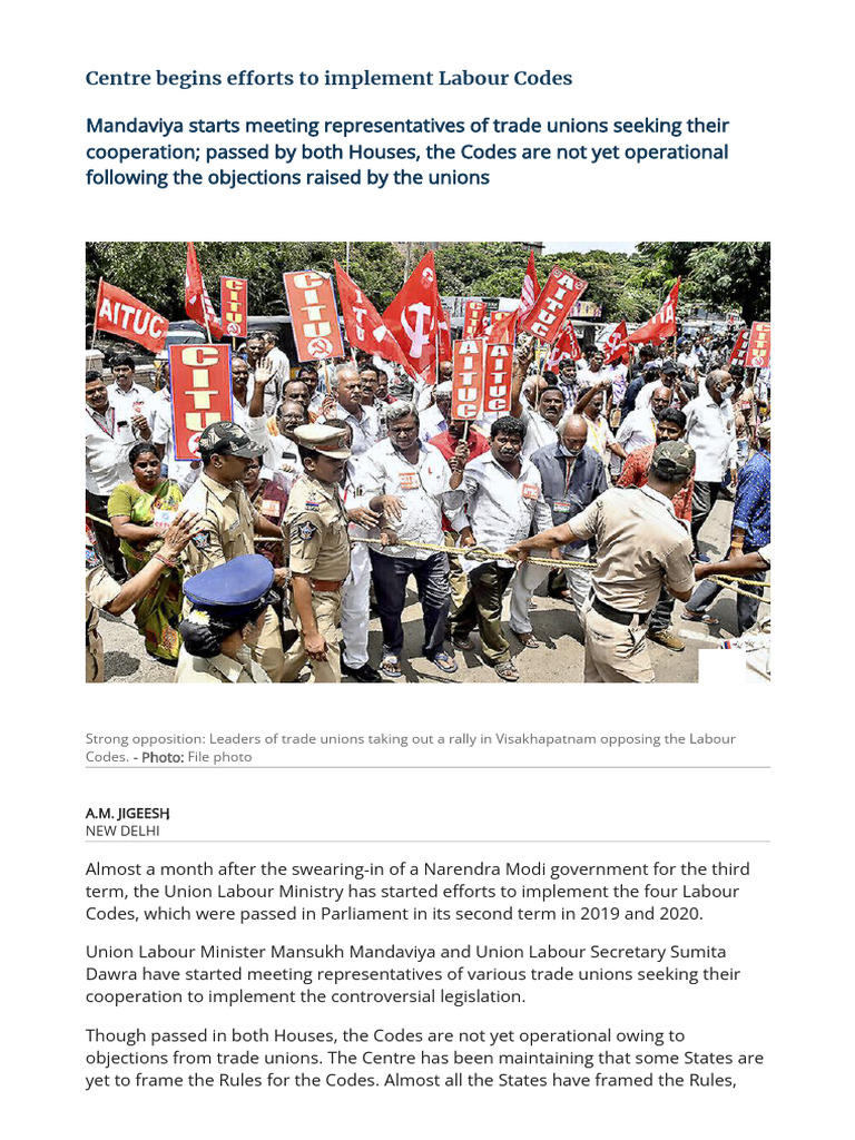 Labour Codes Implementation Efforts Begin | PDF | Welfare | Migrant Worker