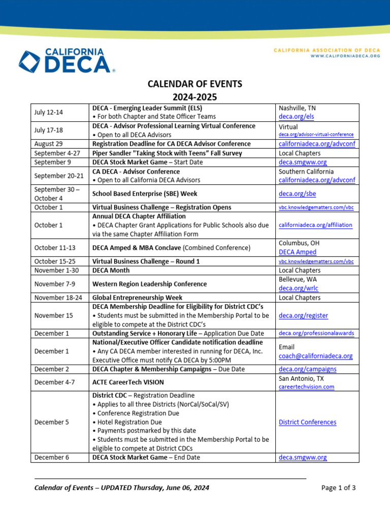 California DECA Calendar | PDF