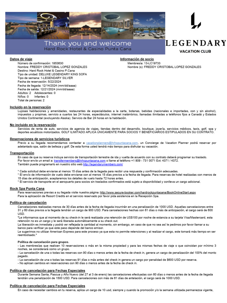 Política de Cancelación para Grupos.: Domicilio: Av. Paso de Los Andes ...