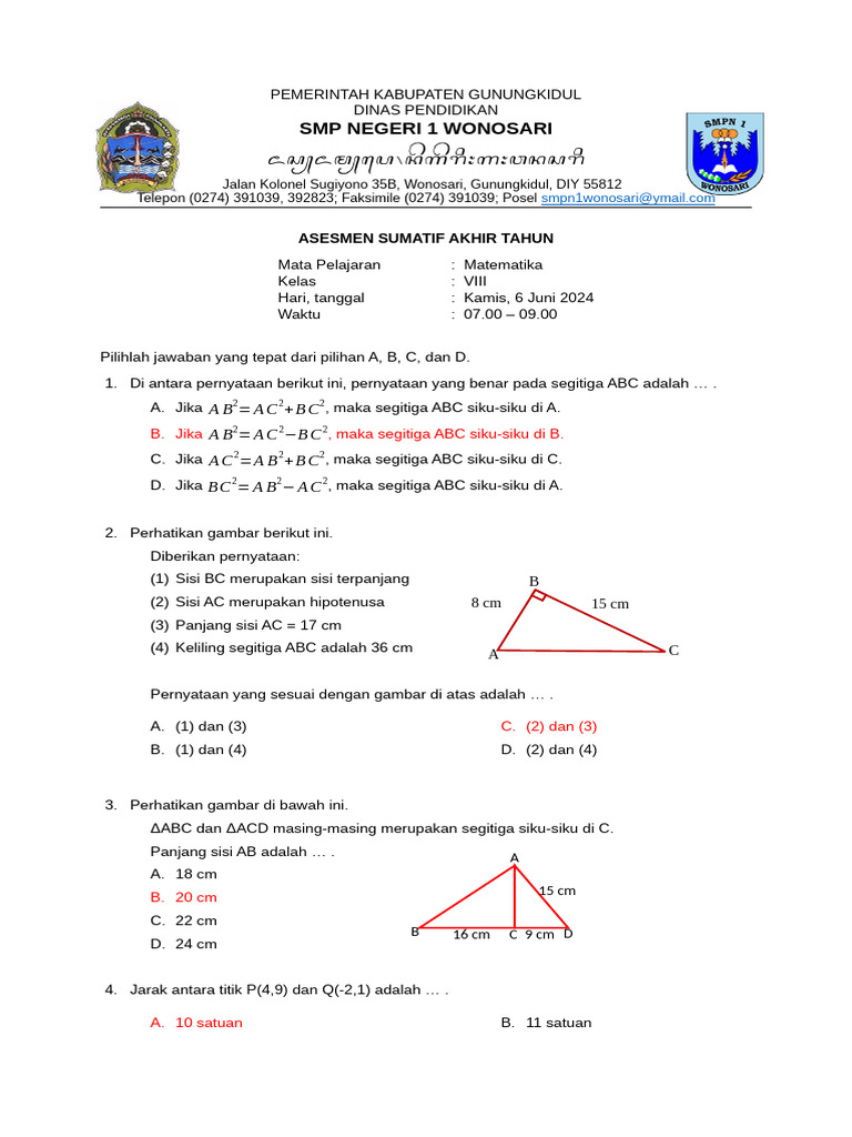 Soal Asat Matematika 8 | PDF