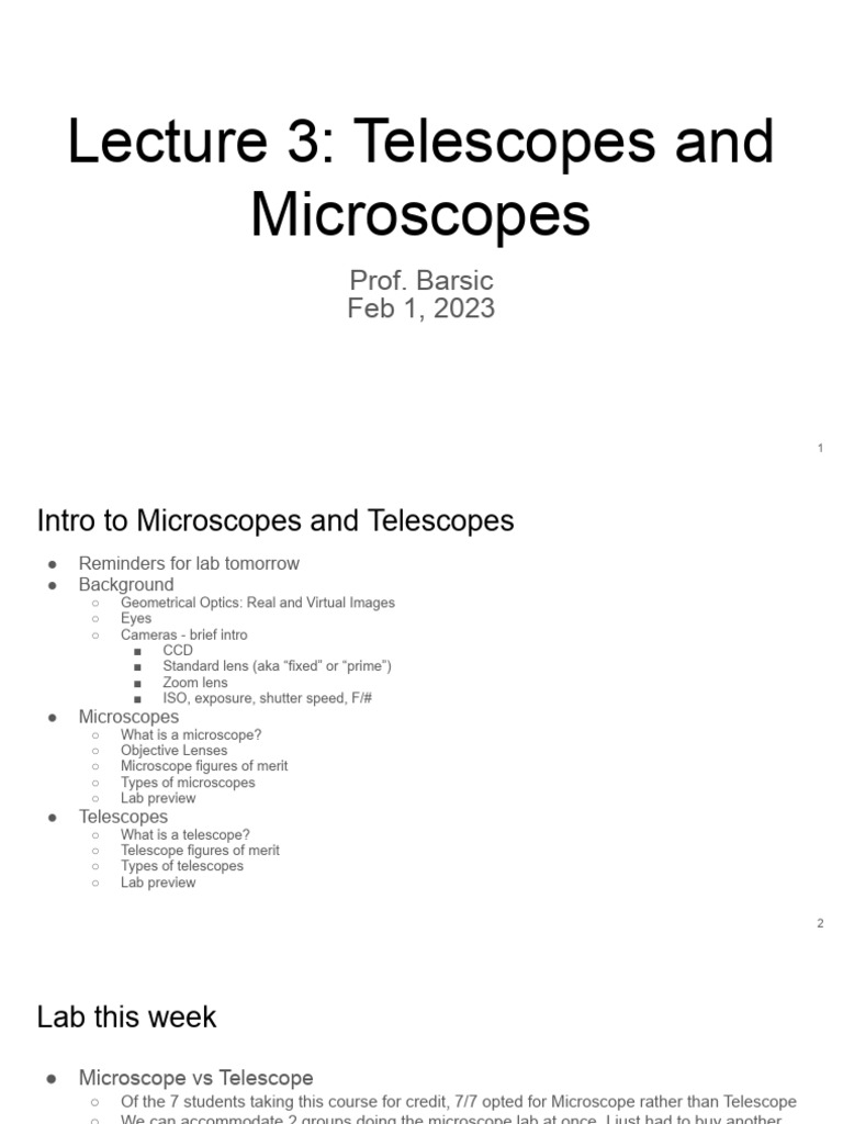 Lecture 3 Telescopes and Microscopes | PDF | Camera Lens | Camera