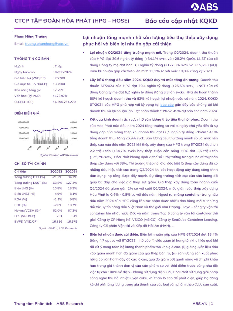 HPG Khuyen Nghi Voi Gia Muc Tieu 33 500 Dong Co Phieu - 20240805151305 | PDF