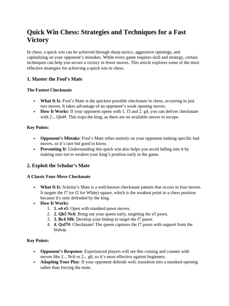 Quick Win Chess | PDF | Chess Openings | Chess Strategy