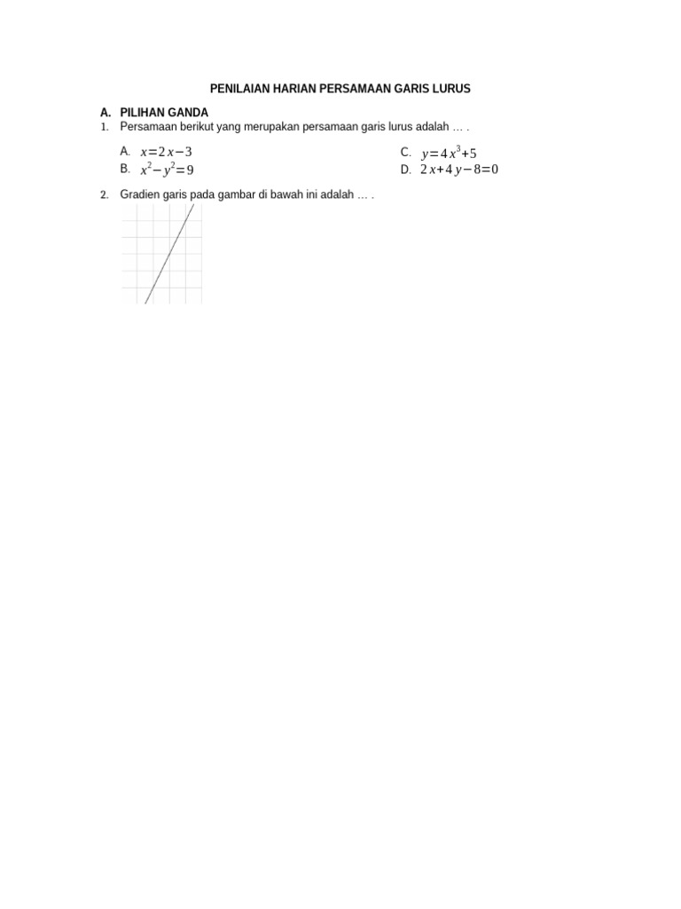 Penilaian Persamaan Garis Lurus dan Gradien | PDF | Metode & Bahan Ajar