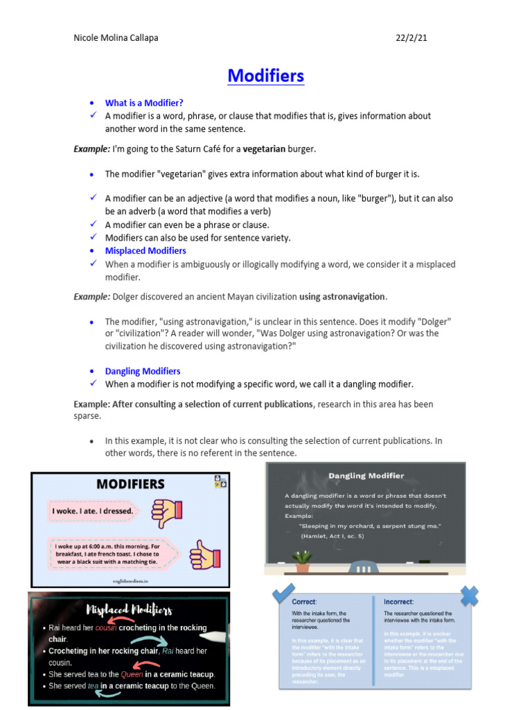 Modifiers #1 (Nicole Molina Callapa) | PDF | Semantic Units | Linguistics