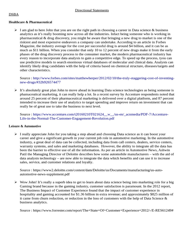 Directional - Dsba Statements | PDF | Analytics | Drug Discovery