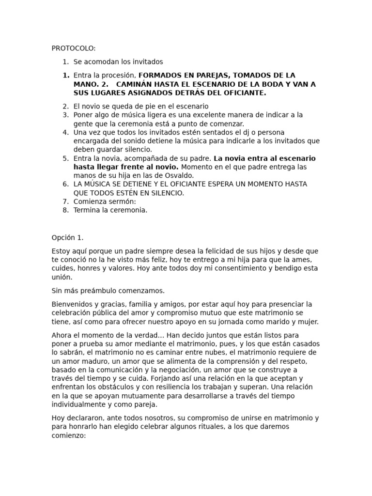 PROTOCOLO y guión sermón | PDF | Amor | Matrimonio