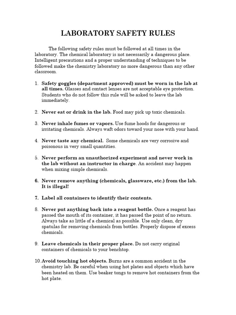 Lab Safety Rules | PDF | Laboratories