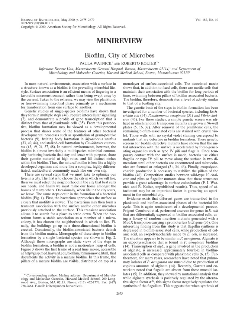 Watnick Kolter 2000 Biofilm City of Microbes | PDF | Biofilm | Bacteria