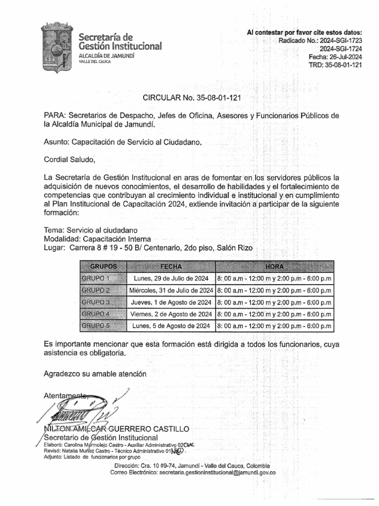 Circular Capacitacion Servicio Al Ciudadano | PDF