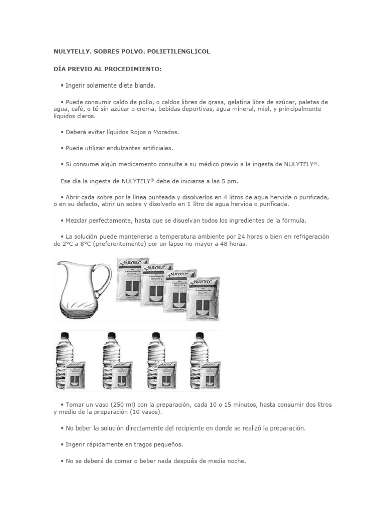 Instrucciones para tomar NULYTELY | PDF | Agua
