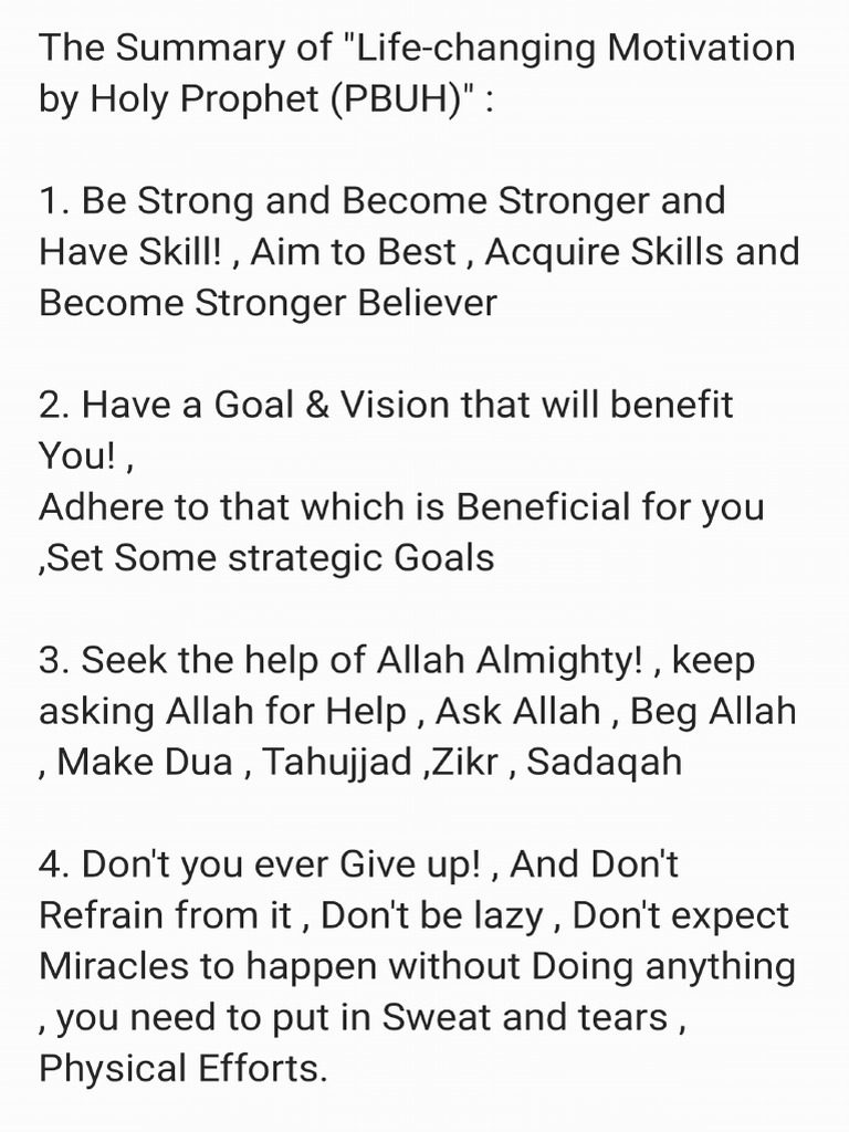 Motivation by Prophet Muhammad (PSL) | PDF