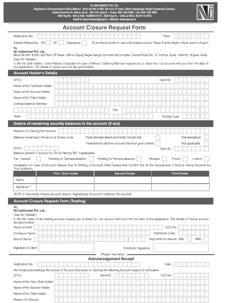 Account Close Form | PDF