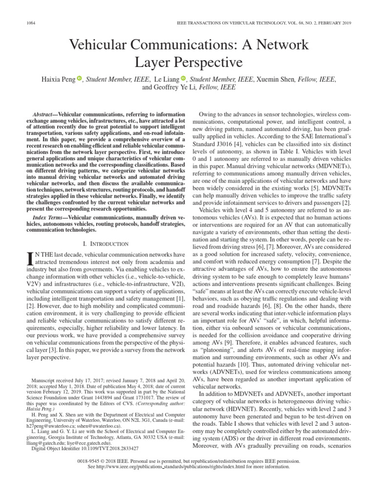 Vehicular Communications A Network Layer Perspective | PDF | Wi Fi ...