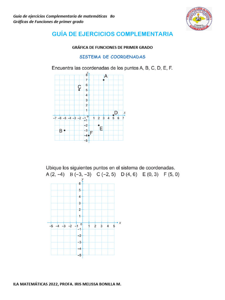 Guia de Ejercicios Complementaria de Matemáticas 8o-Funciones de Primer Grado | PDF